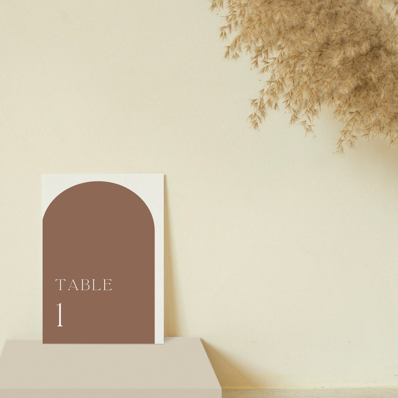 Arch Table Number Sign Template, Beige Brown Minimalist Wedding Table ...