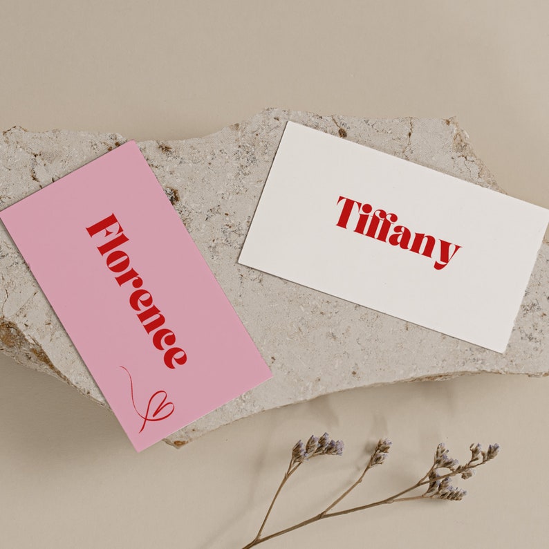 Pink and Red Minimalist Name Place Card Template, Colourful Modern ...