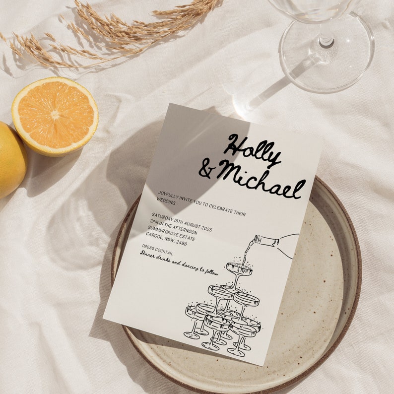 Whimsical Wedding Invitation Suite Template, Hand Drawn Invite Suite ...