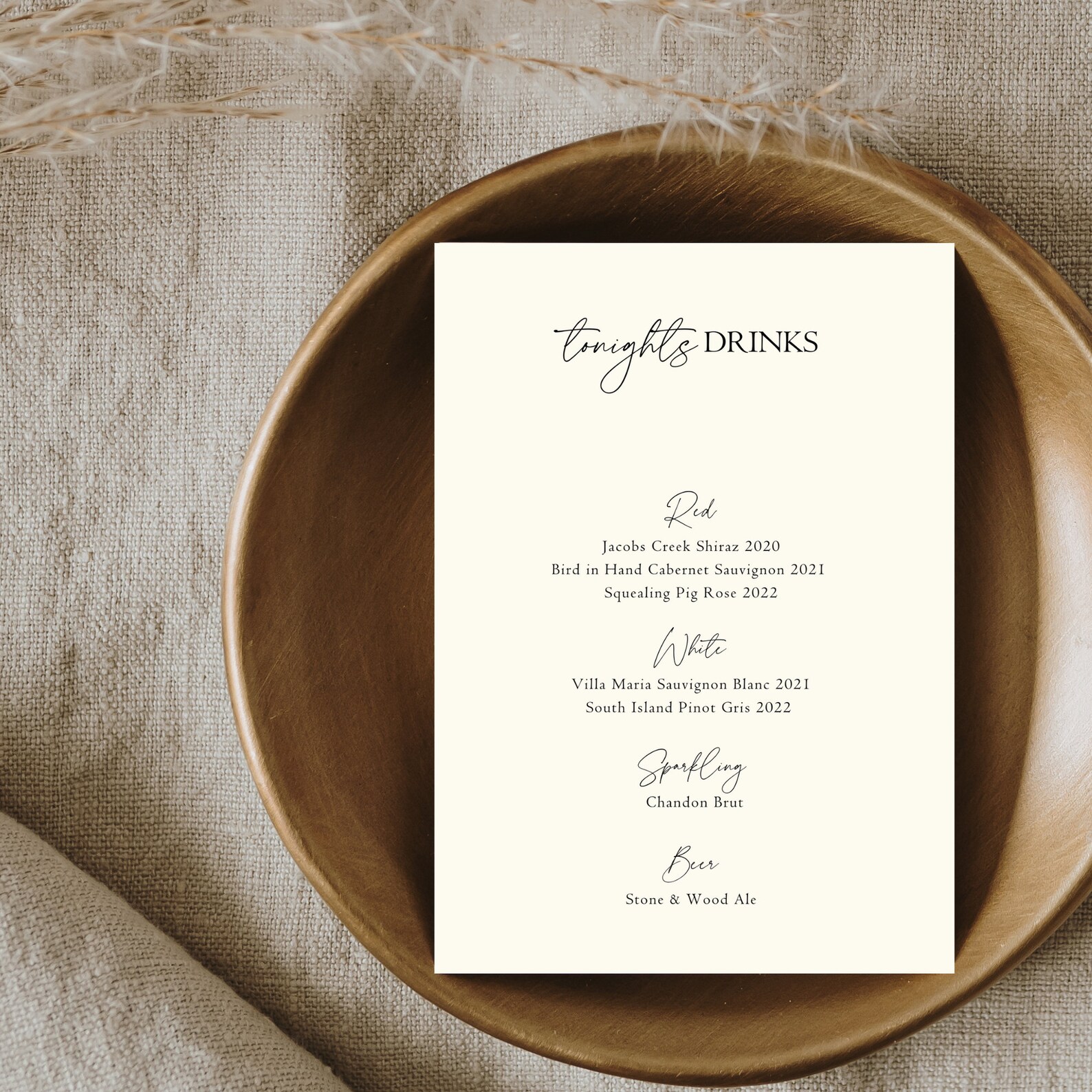 Beige Minimalist Wedding Drinks Menu Template, Modern Wedding Bar Sign ...