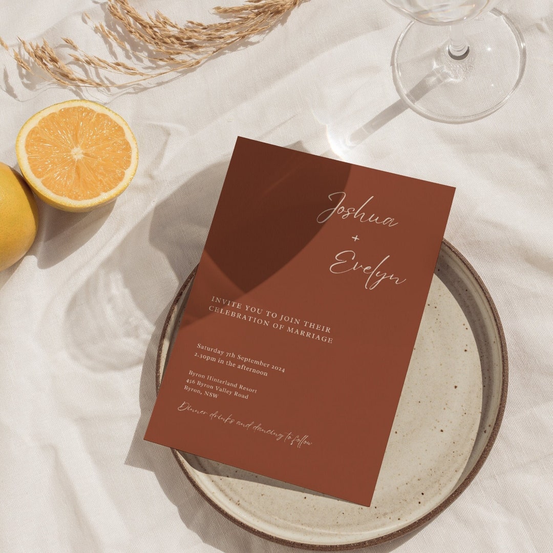 Terracotta Minimalist Wedding Invitation Template, Rust Modern ...