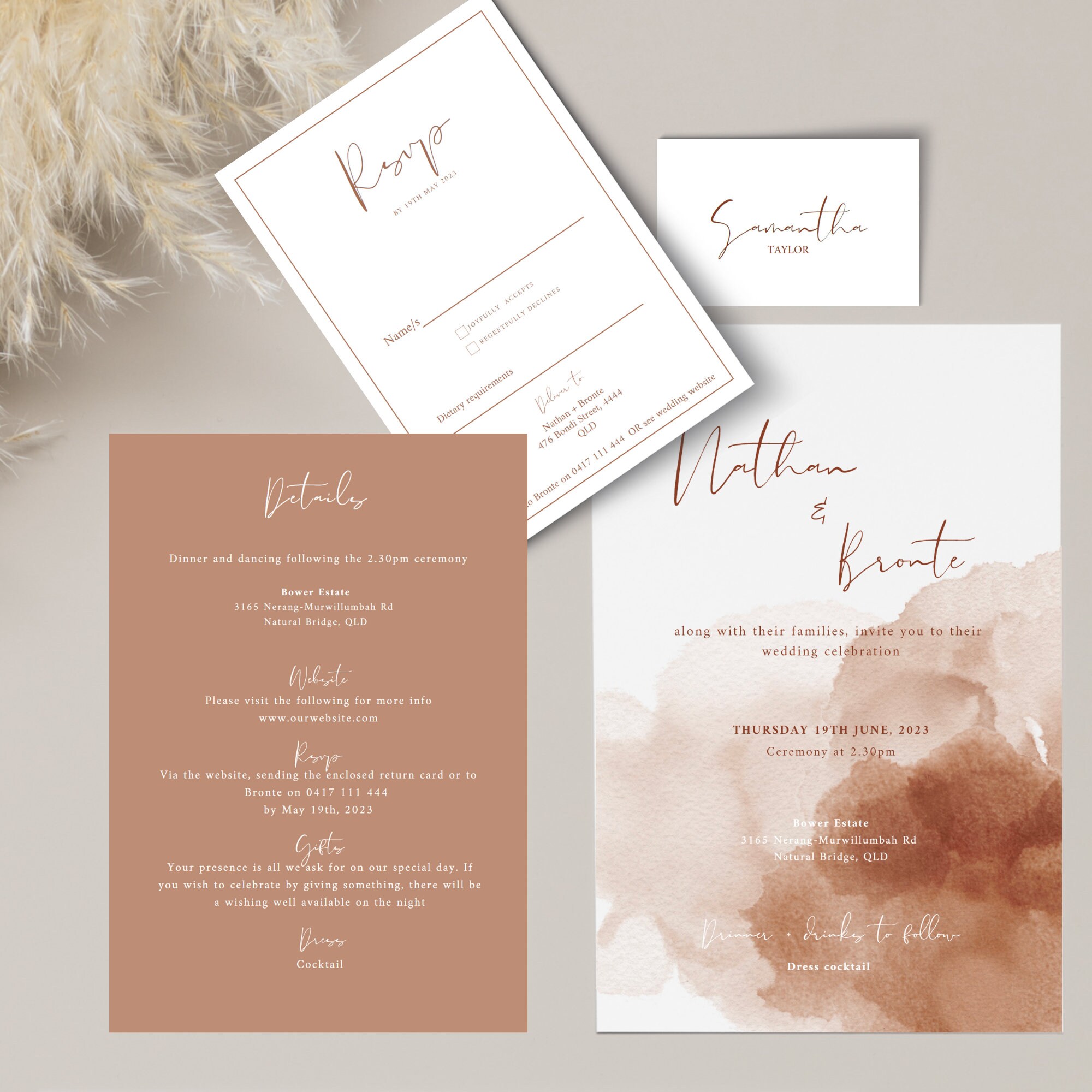 Rust Watercolour Wedding Invitation Suite Template, Terracotta ...