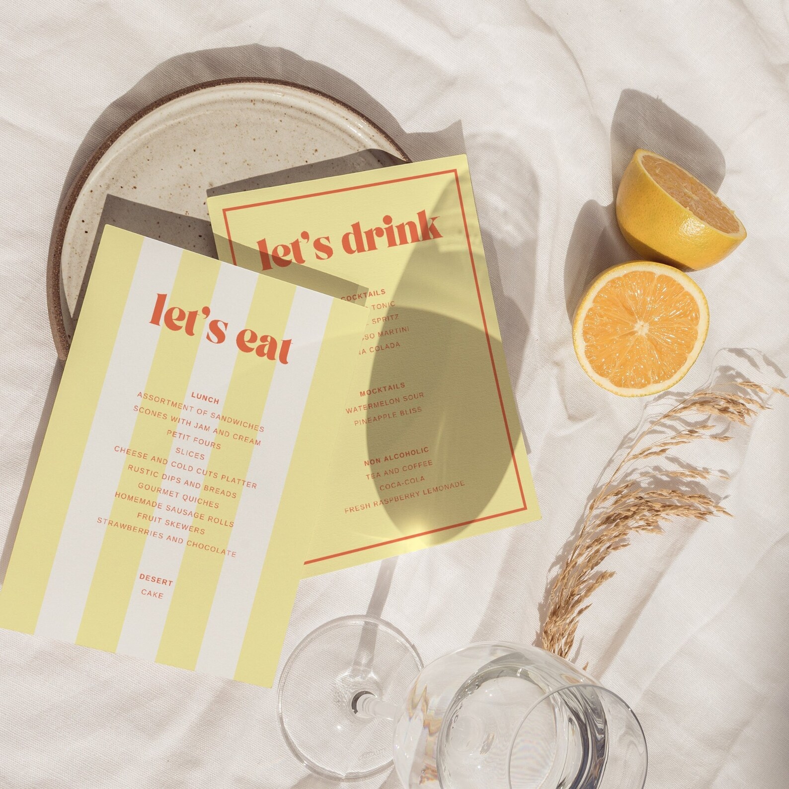 Yellow Stripe Minimal Bridal Shower Menu, Colourful Stripy Table Menu ...