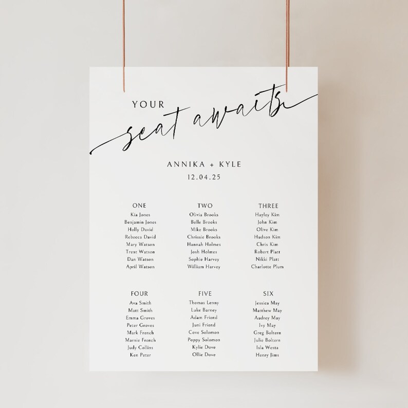 Minimalist Seating Chart Template, Modern Editable Wedding Seating Plan ...