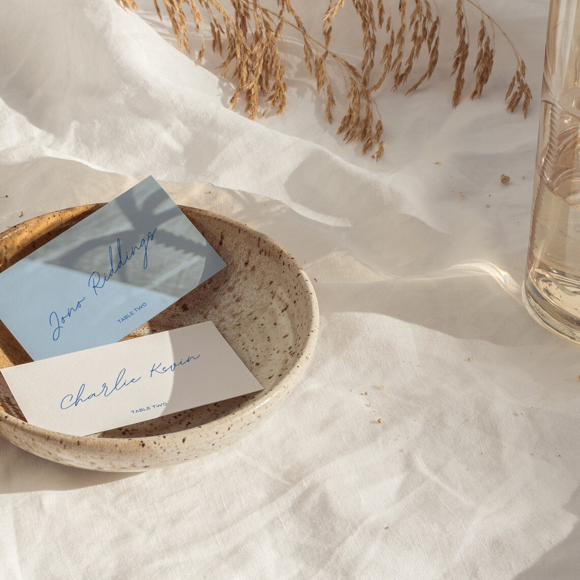 Dusty Blue Wedding Name Place Card Template, Blue Minimalist Place Card ...