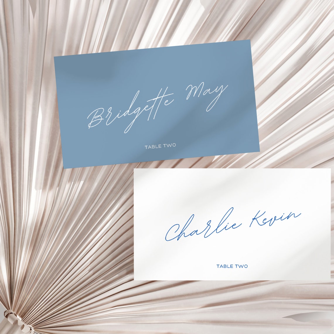 Dusty Blue Wedding Name Place Card Template, Blue Minimalist Place Card ...