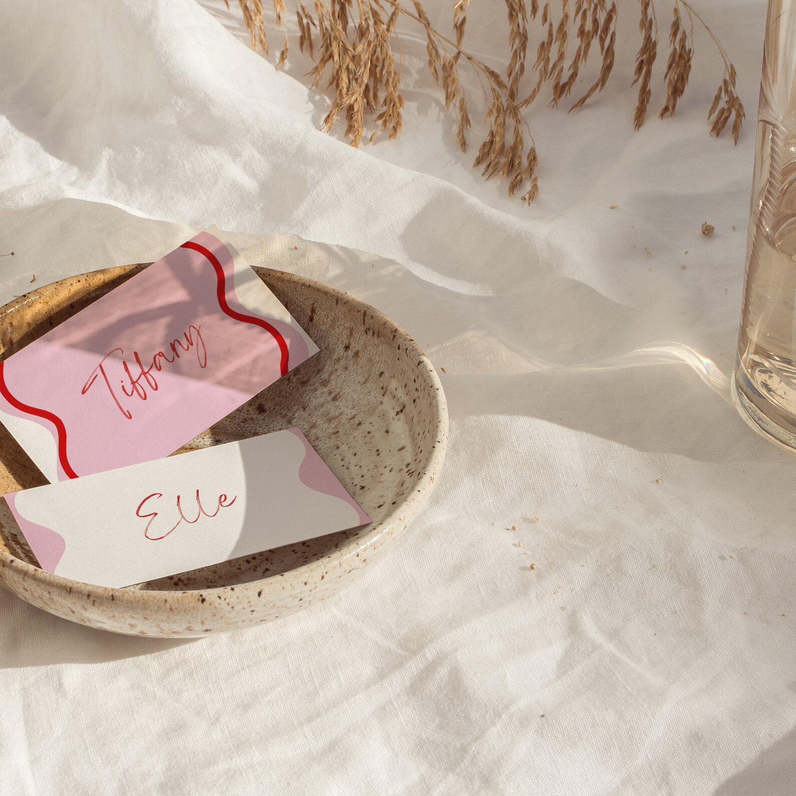Pink and Red Wavy Name Place Card Template, Colourful Minimalist Place ...