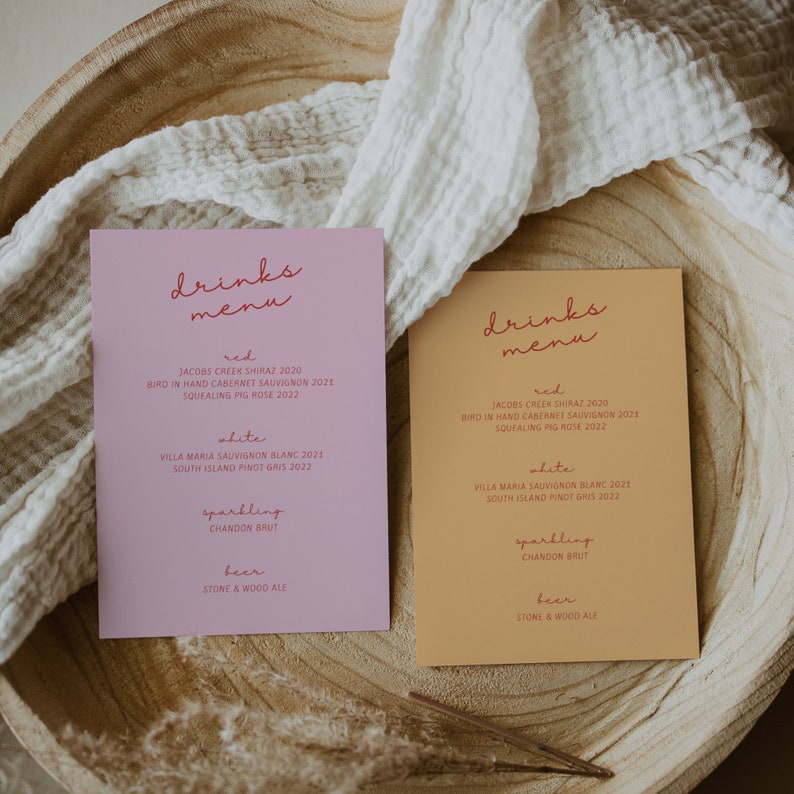 Colourful Minimalist Wedding Menu Template, Pink and Orange Modern Menu ...