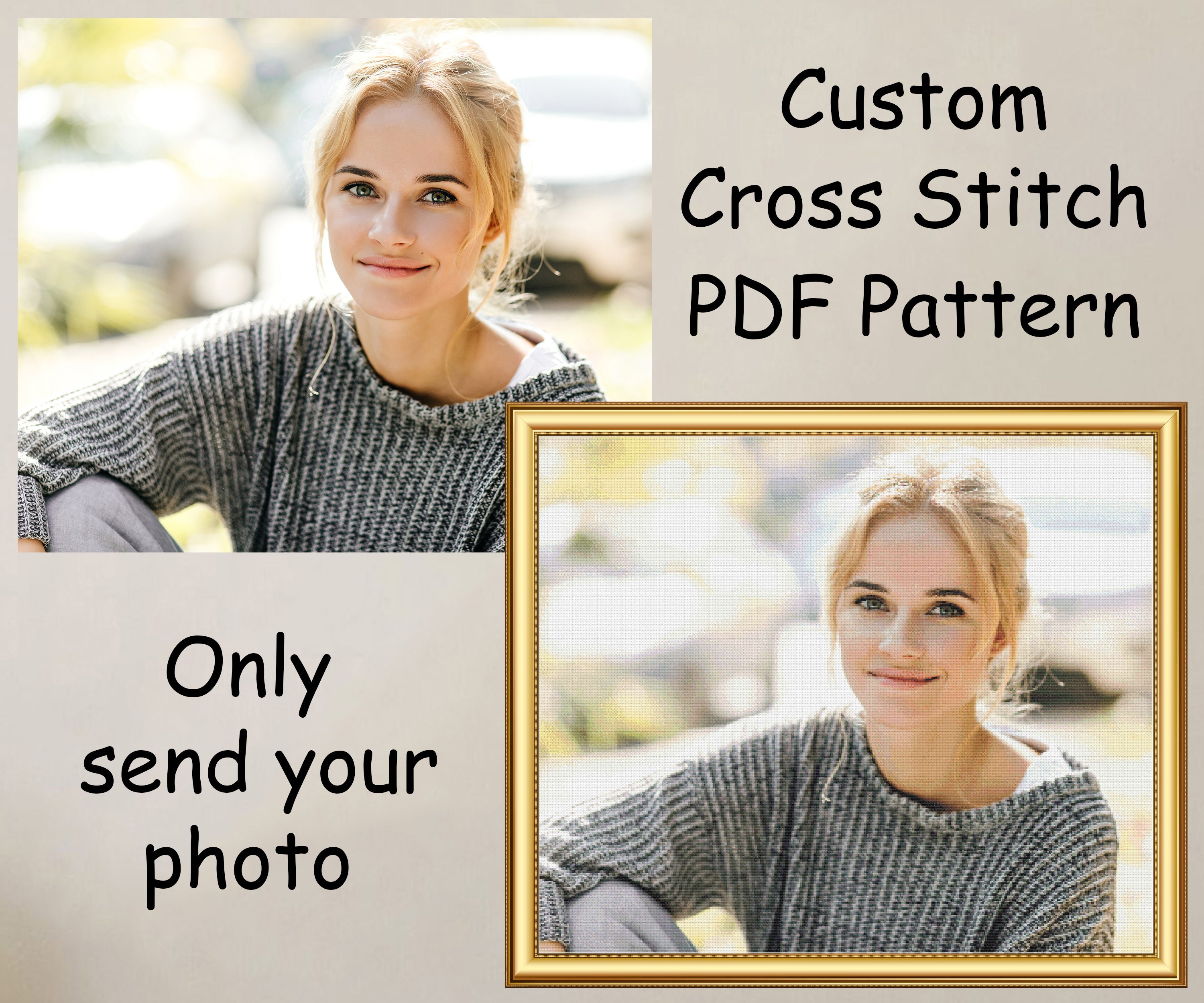 Custom Cross Stitch Embroidery Pattern by Your Own Photos, PDF Download ...