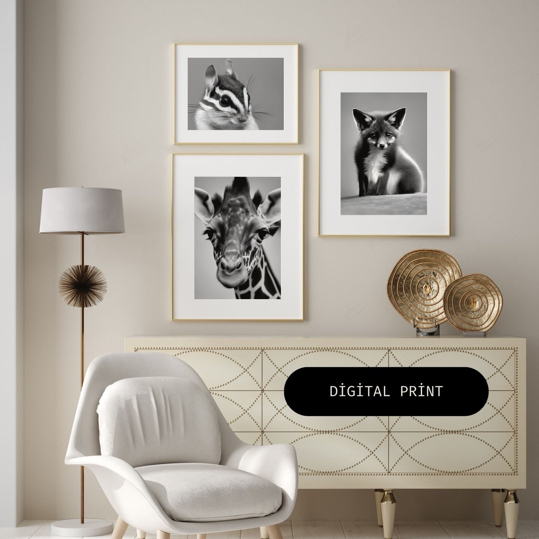 Black and White Animal Prints PRINTABLE Animals Wall Art Decor DIGITAL ...