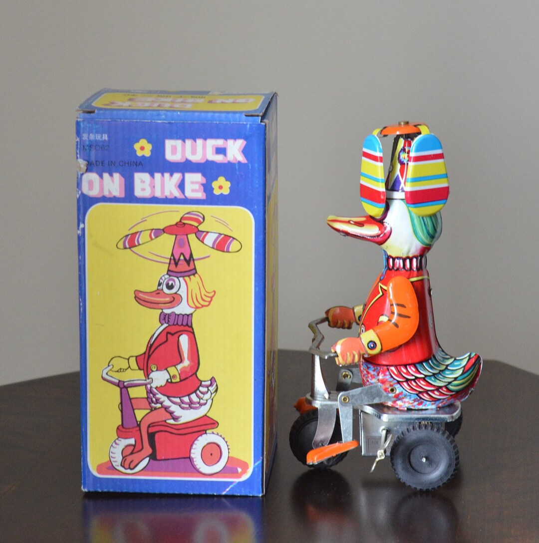 Nostalgic Tin Toy Wind up DUCK ON BIKE - Etsy