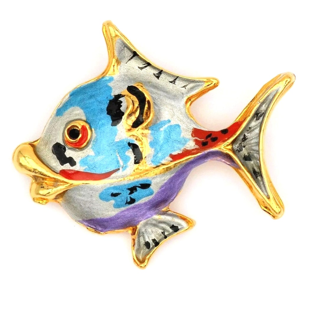 Vintage W. Germany Enameled Fish Gold Tone Brooch Pin ACONDA - Etsy
