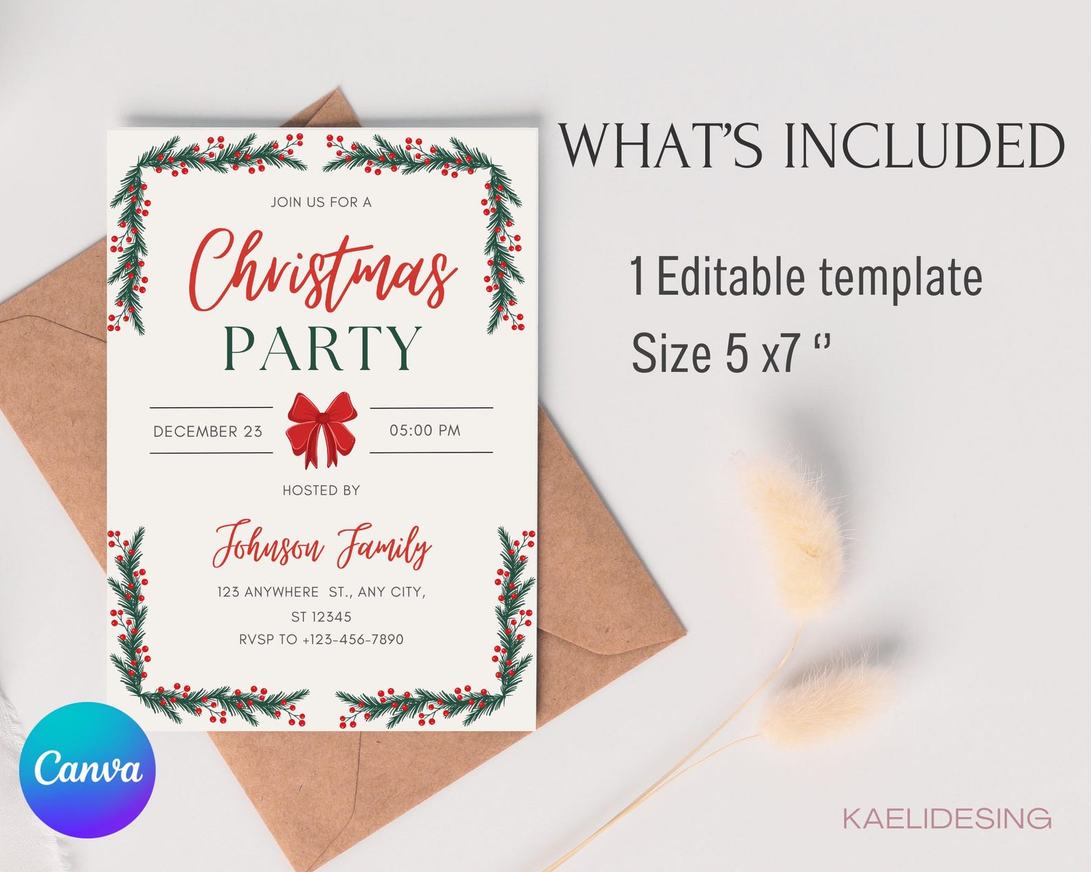 Digital Christmas Party Invitation - Printable & Editable Template ...