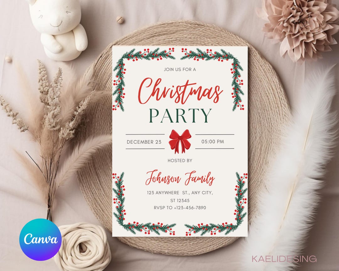 Digital Christmas Party Invitation - Printable & Editable Template ...
