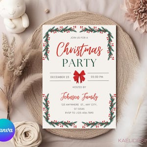 Digital Christmas Party Invitation - Printable & Editable Template ...