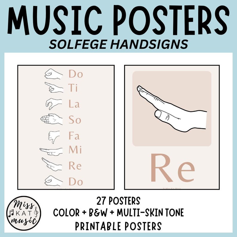 Solfege Curwen Kodaly Hand Sign Music Classroom Posters - Singing ...