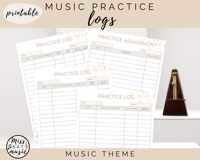 Music Practice Logs for Student, Classroom, Ensemble, Instrument, Voice ...