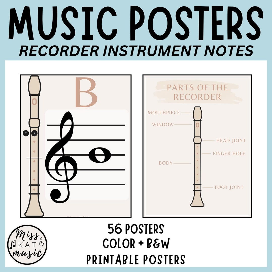 Recorder Note Classroom Posters - Music Instrument Class Finger Chart ...