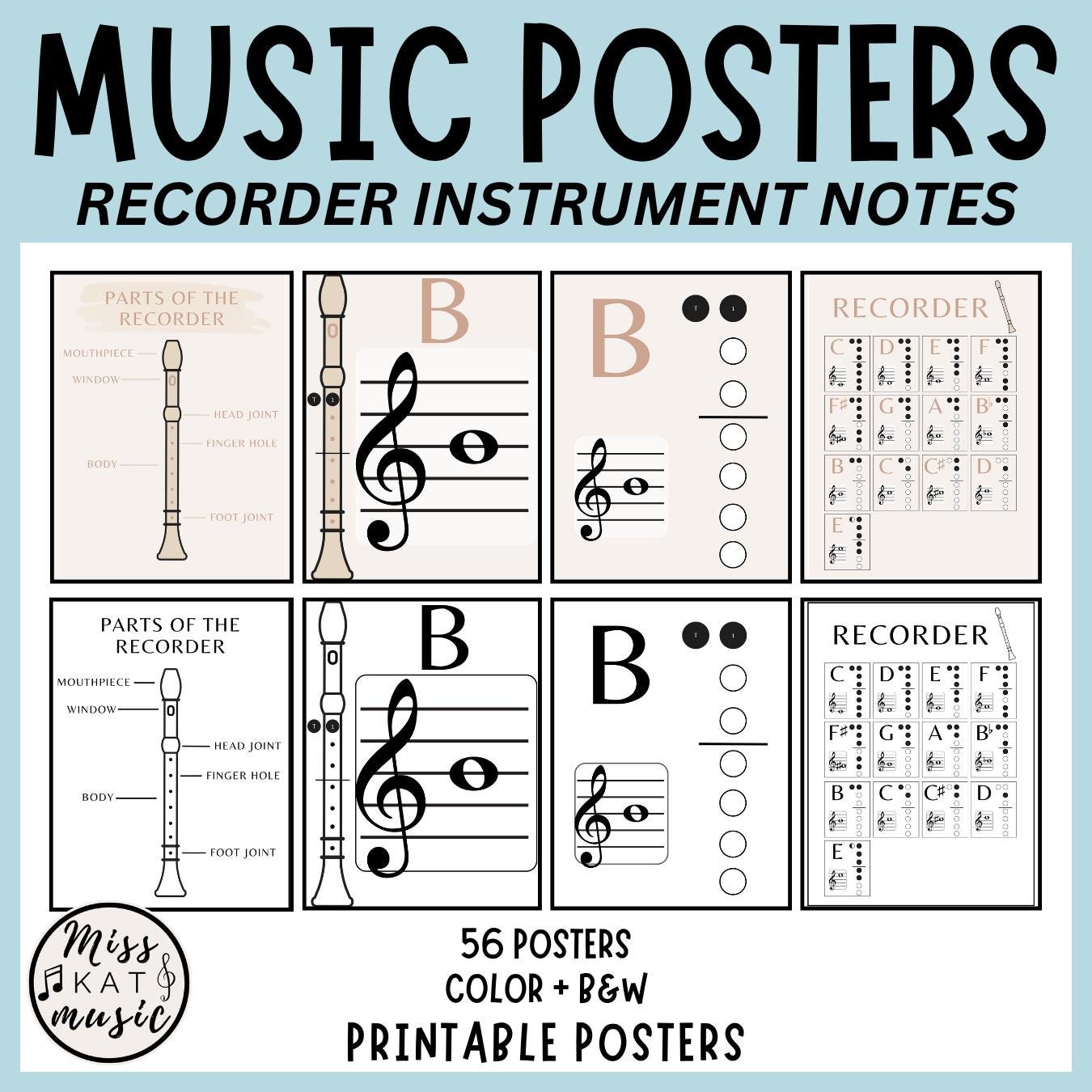 Recorder Note Classroom Posters - Music Instrument Class Finger Chart ...