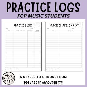 Music Practice Logs for Student, Classroom, Ensemble, Instrument, Voice ...