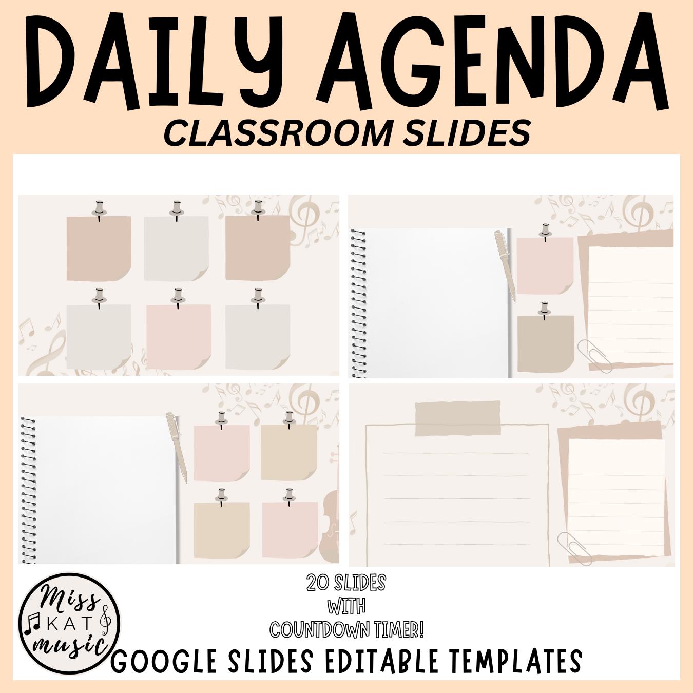 Daily Class Agenda - Editable Google Slides™ Templates - Music Note ...