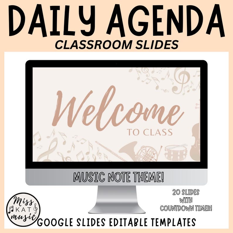 Daily Class Agenda - Editable Google Slides™ Templates - Music Note ...