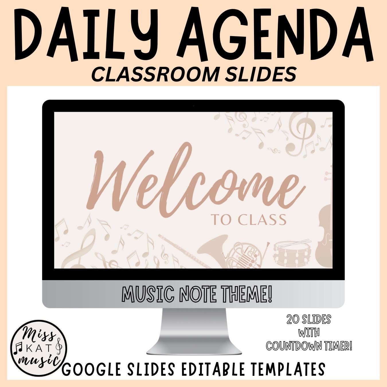 Daily Class Agenda - Editable Google Slides™ Templates - Music Note ...