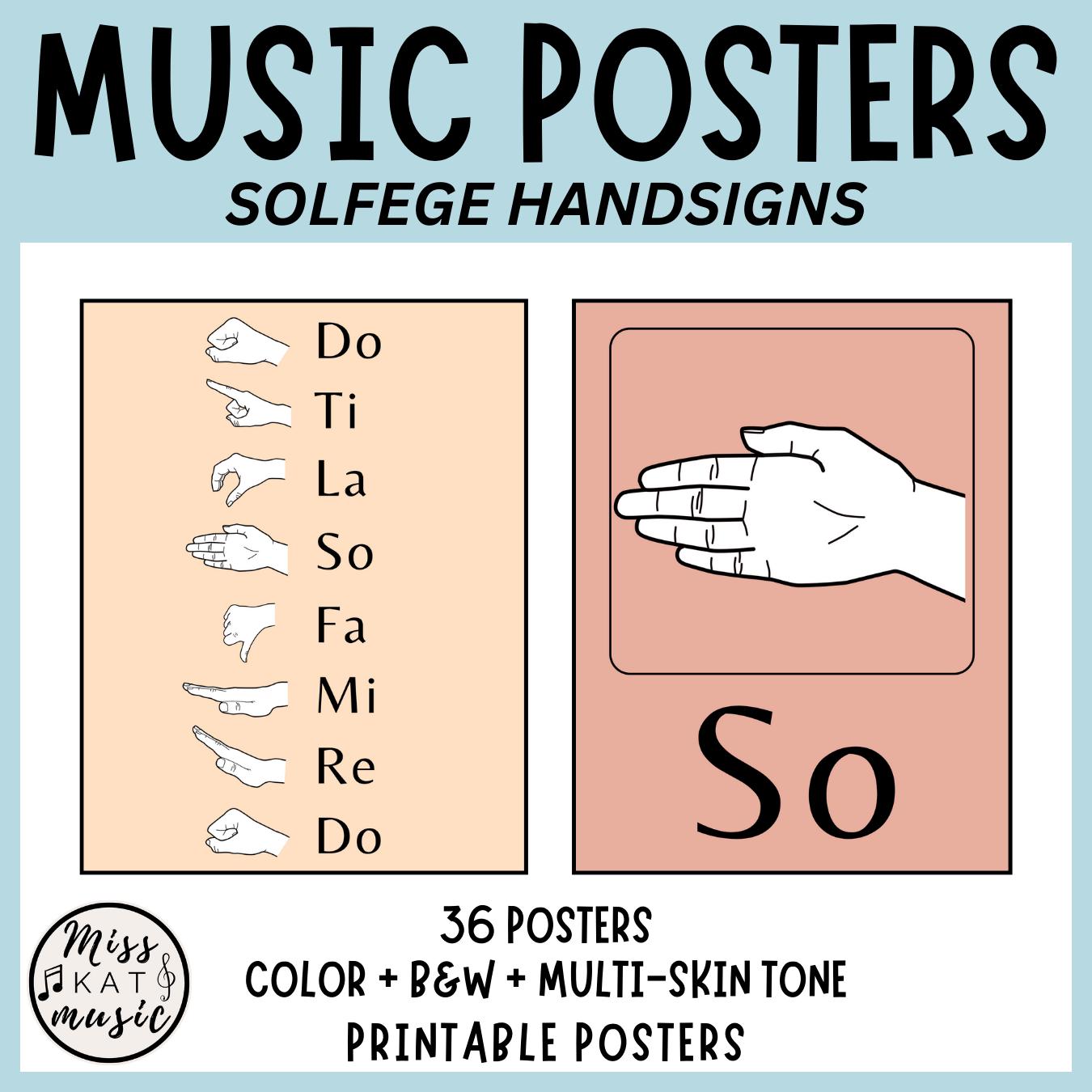 Solfege Curwen Kodaly Hand Sign Music Classroom Posters - Singing ...