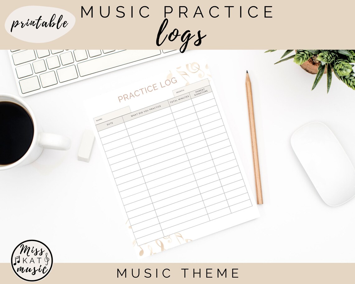 Music Practice Logs for Student, Classroom, Ensemble, Instrument, Voice ...