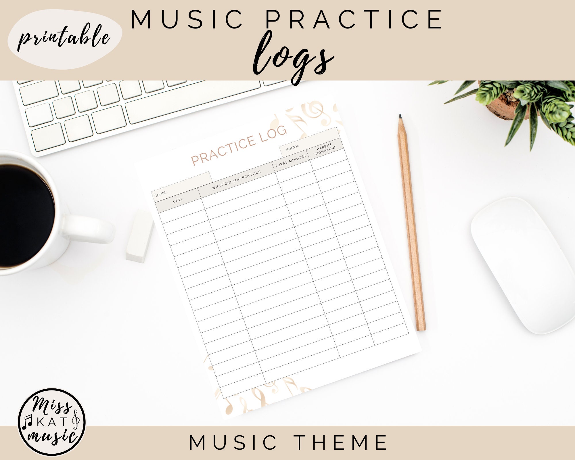Music Practice Logs for Student, Classroom, Ensemble, Instrument, Voice ...