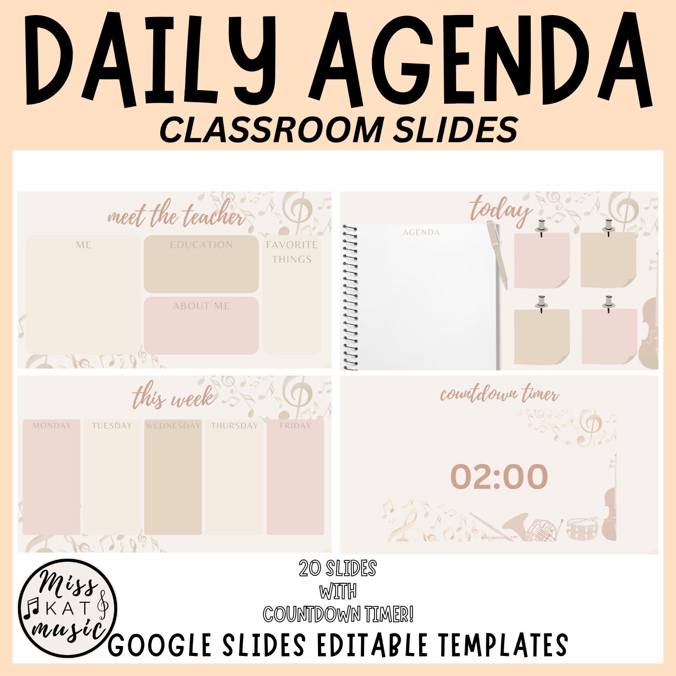 Daily Class Agenda - Editable Google Slides™ Templates - Music Note ...