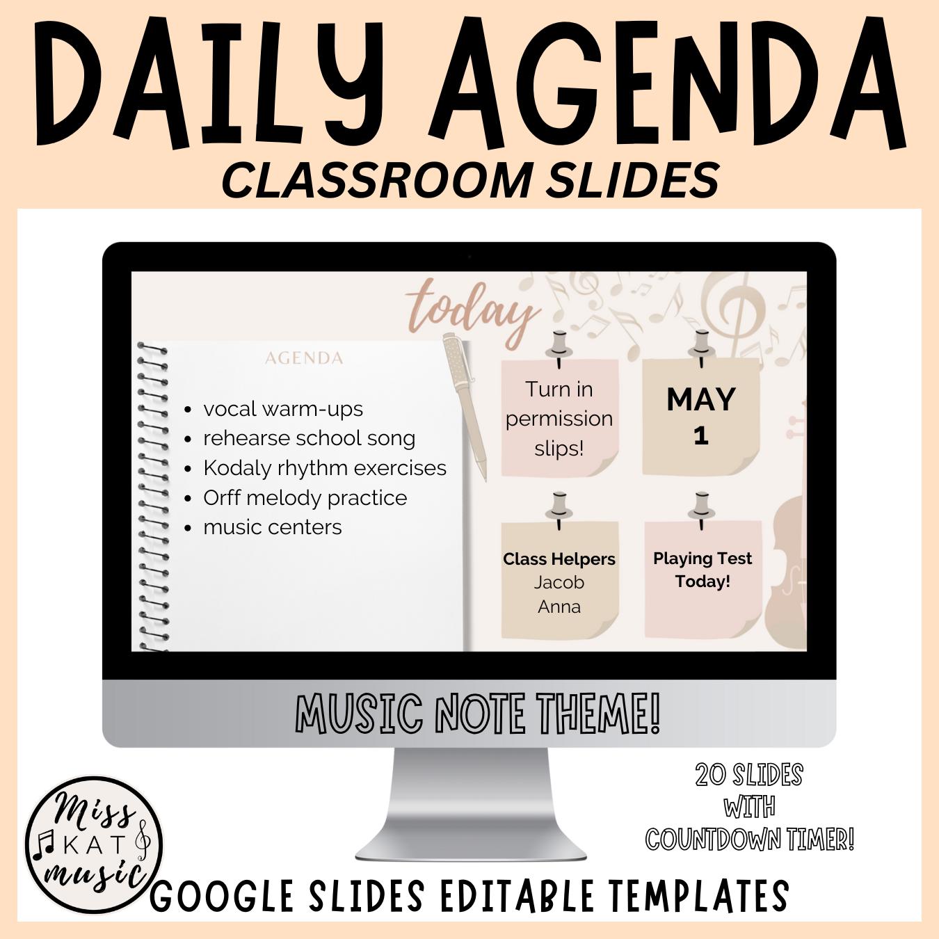 Daily Class Agenda - Editable Google Slides™ Templates - Music Note ...