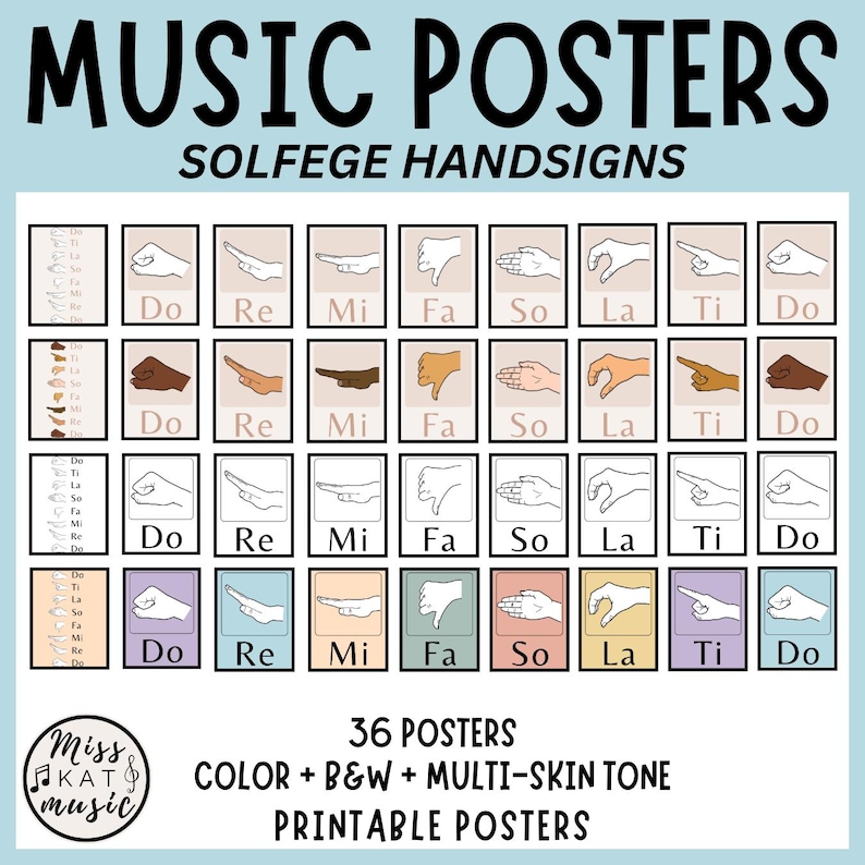 Solfege Curwen Kodaly Hand Sign Music Classroom Posters - Singing ...