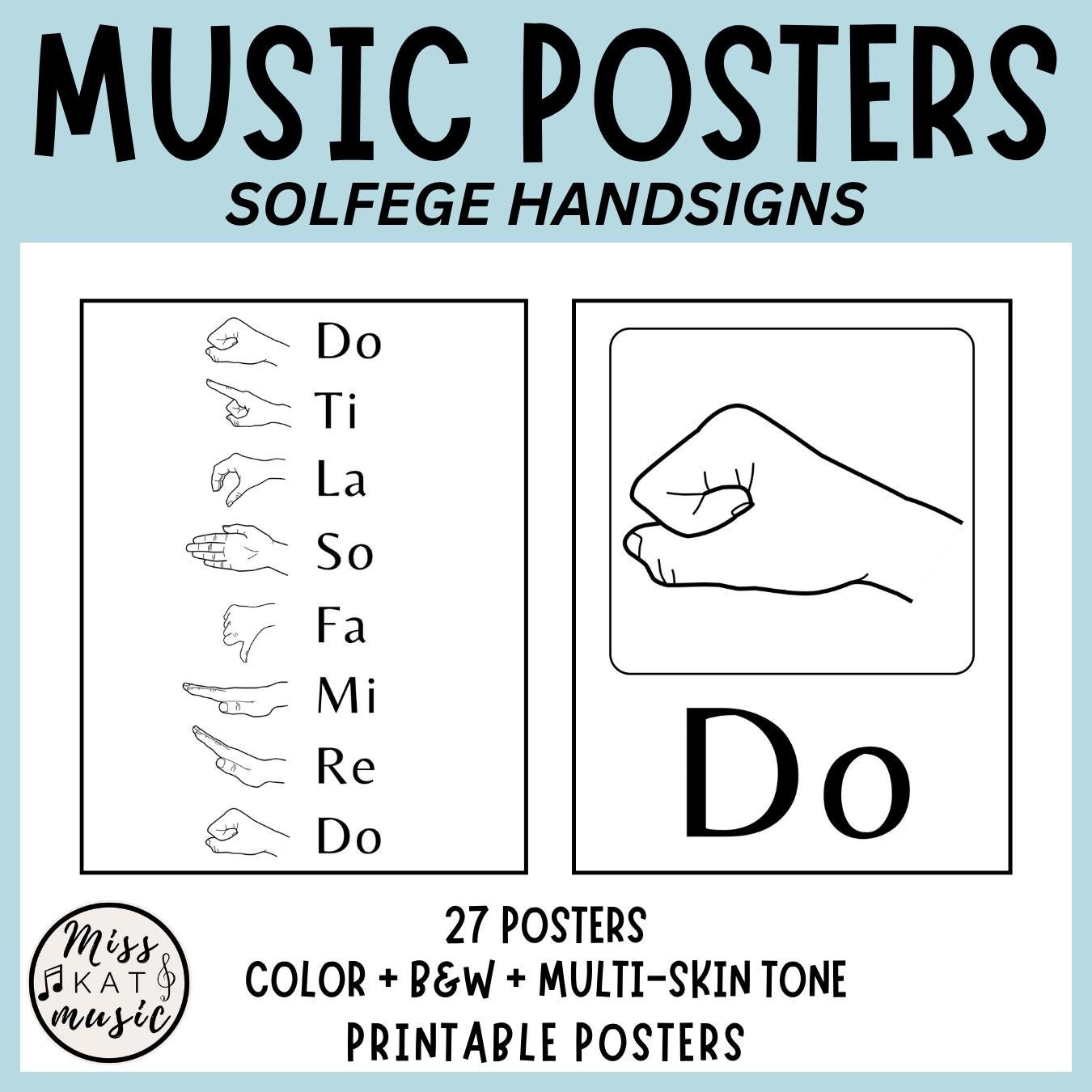 Solfege Curwen Kodaly Hand Sign Music Classroom Posters - Singing ...