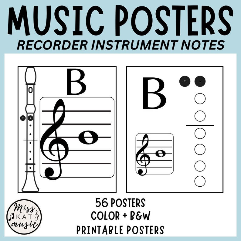 Recorder Note Classroom Posters - Music Instrument Class Finger Chart ...