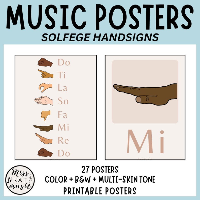 Solfege Curwen Kodaly Hand Sign Music Classroom Posters - Singing ...