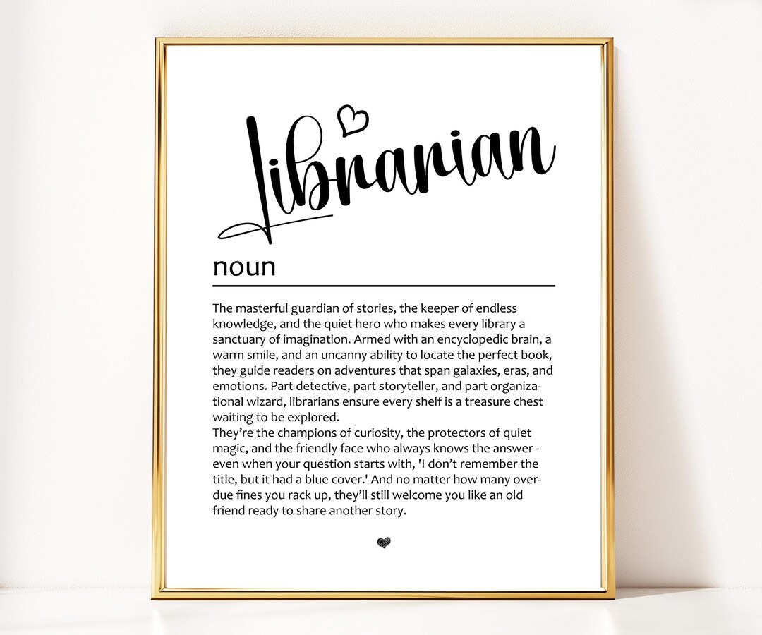 Librarian Definition Print Digital Librarian Gift Printable Librarian ...