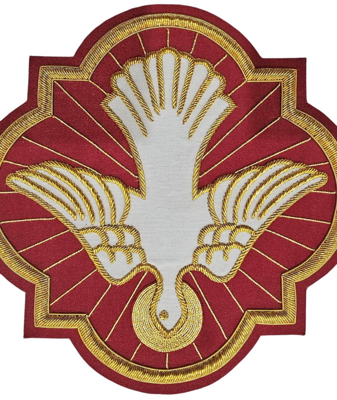 Hand-embroidered Holy Spirit Appliqué • Gold Bullion Wire on Red Satin ...