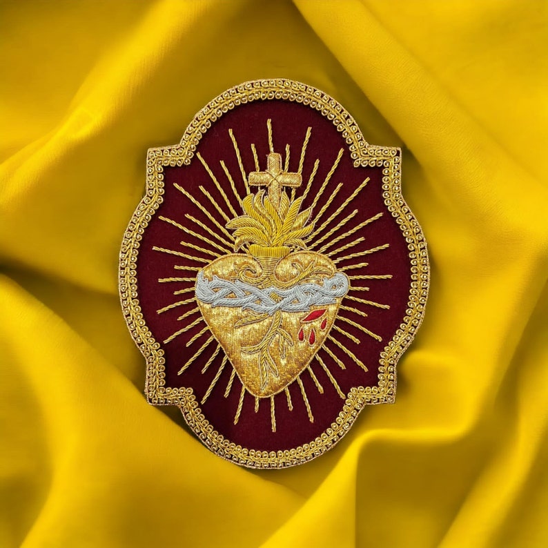 Hand Embroidered Sacred Heart With Radiant Rays Appliqué for Catholic ...