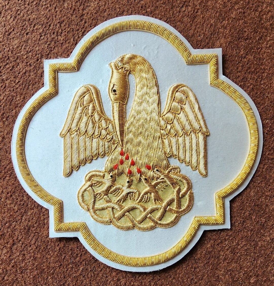 Pelican Appliqué Hand Embroidered for Catholic Vestments Sewn on White ...