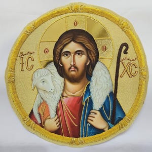 Jesus Christ the Good Shepherd Hand Embroidered Appliqué for Vestments ...