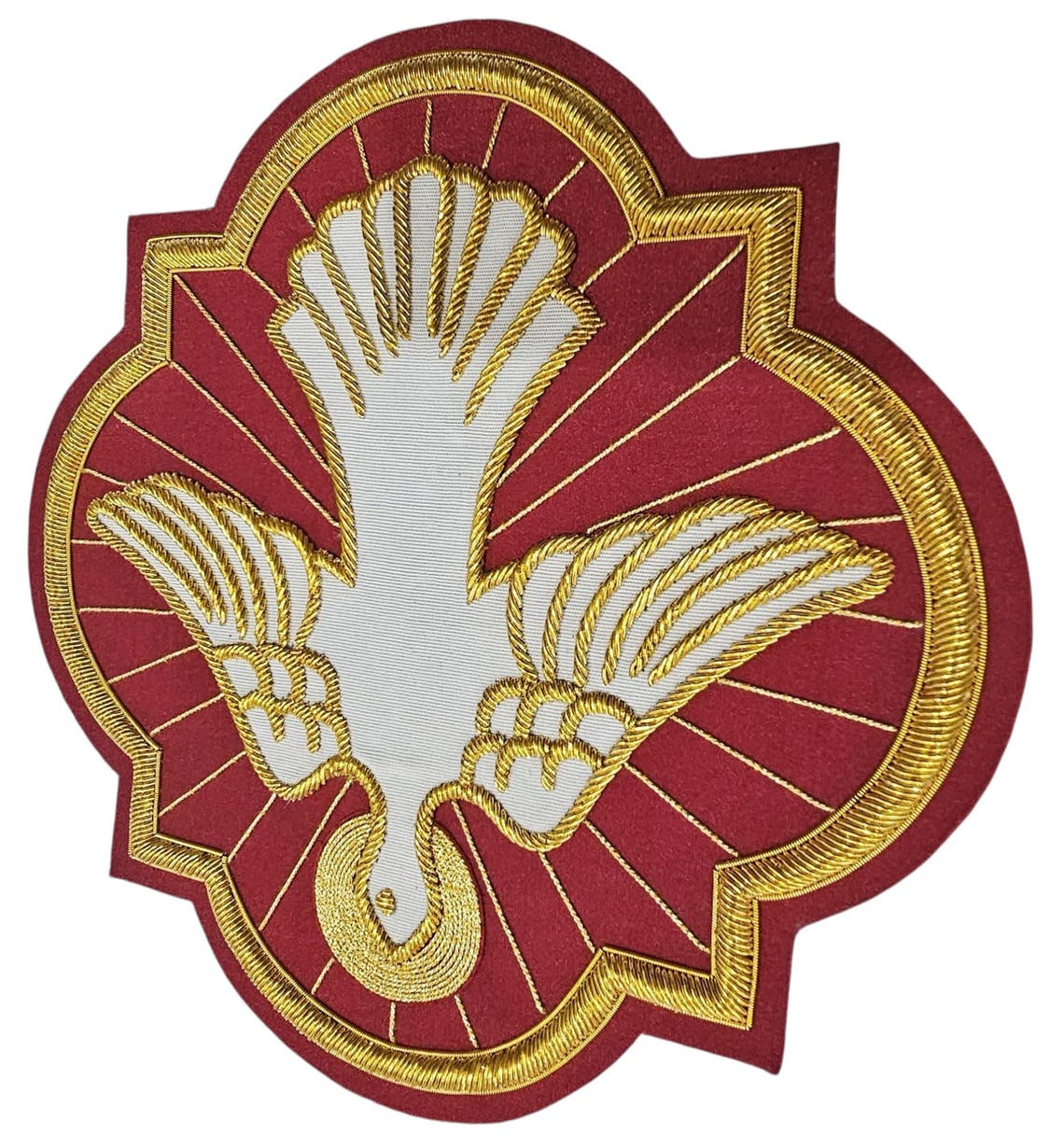 Hand-embroidered Holy Spirit Appliqué • Gold Bullion Wire on Red Satin ...
