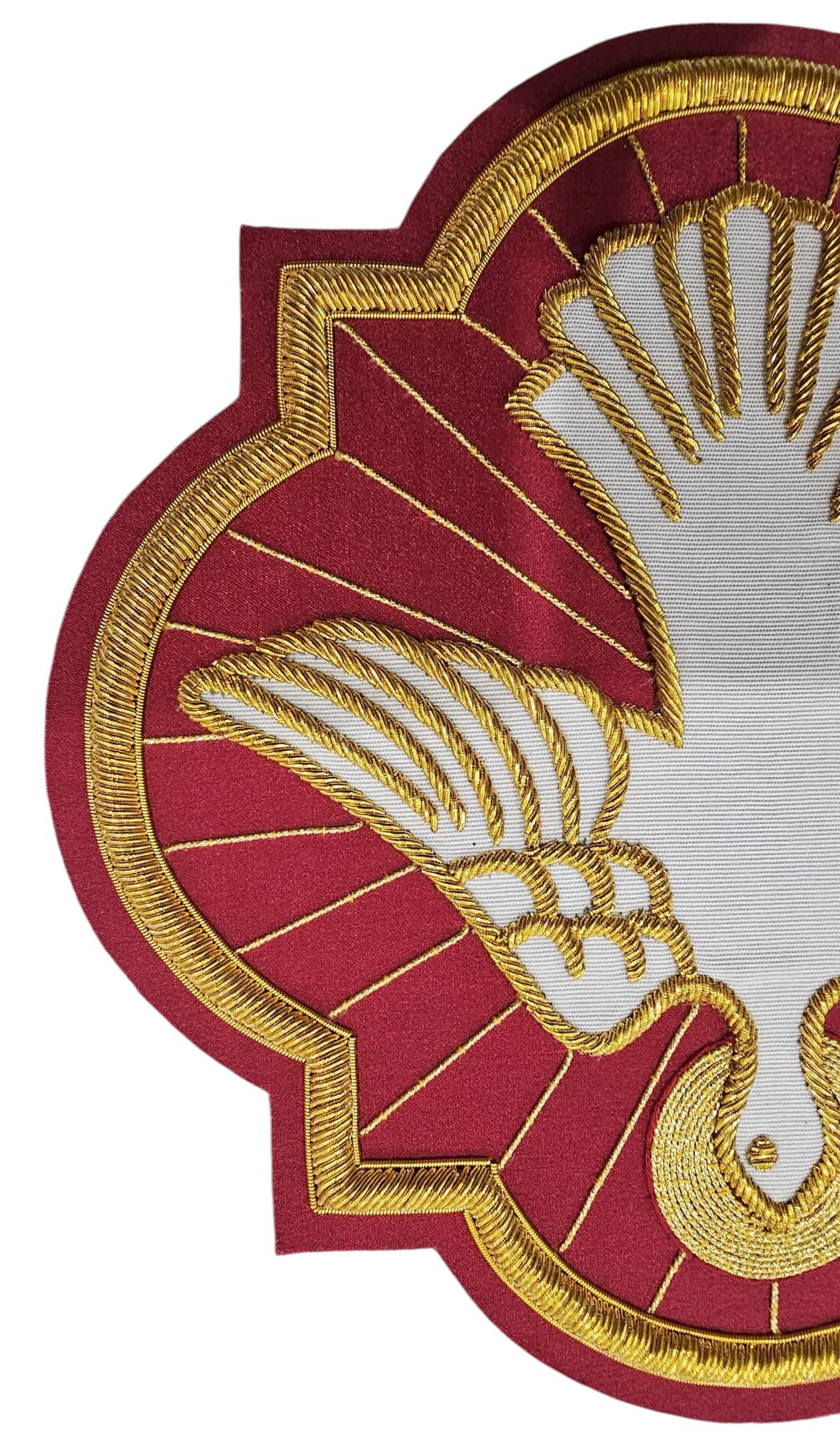 Hand-embroidered Holy Spirit Appliqué • Gold Bullion Wire on Red Satin ...