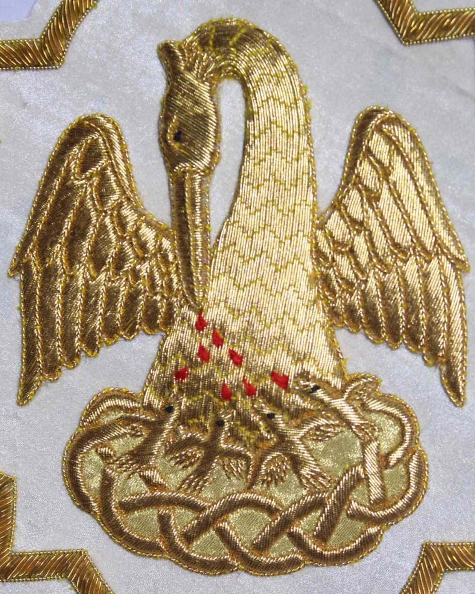 Pelican Appliqué Hand Embroidered for Catholic Vestments Sewn on White ...