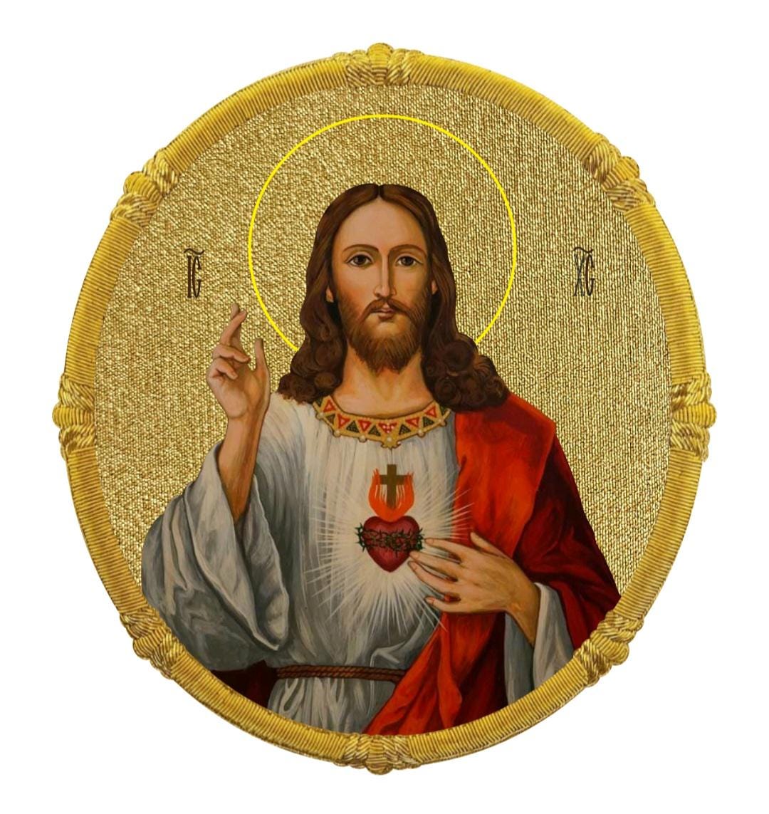 Sacred Heart of Jesus Icon Hand Embroidered Appliqué for Vestment ...