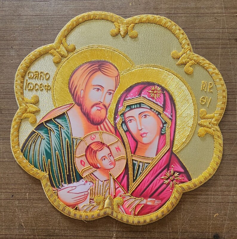 Holy Family Icon Virgin Mary, Saint Joseph Hand Embroidered Appliqué ...