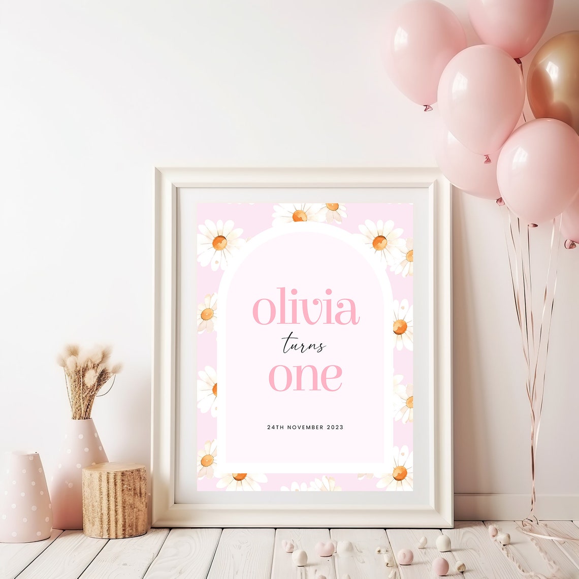Daisy Pink Welcome Sign INSTANT DOWNLOAD Editable Template, Daisy ...