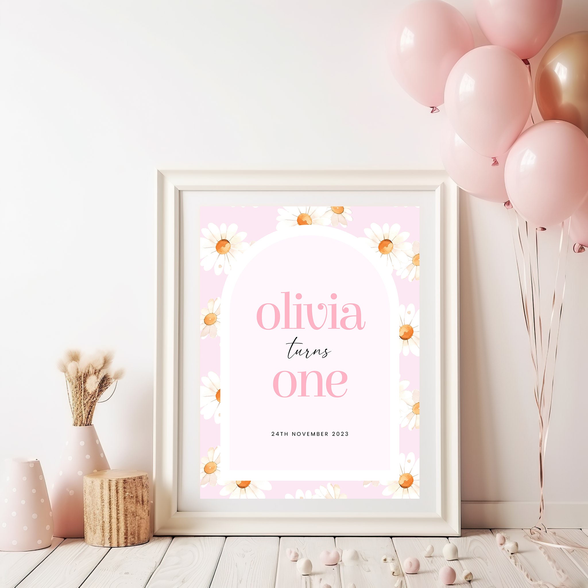 Daisy Pink Welcome Sign INSTANT DOWNLOAD Editable Template, Daisy ...
