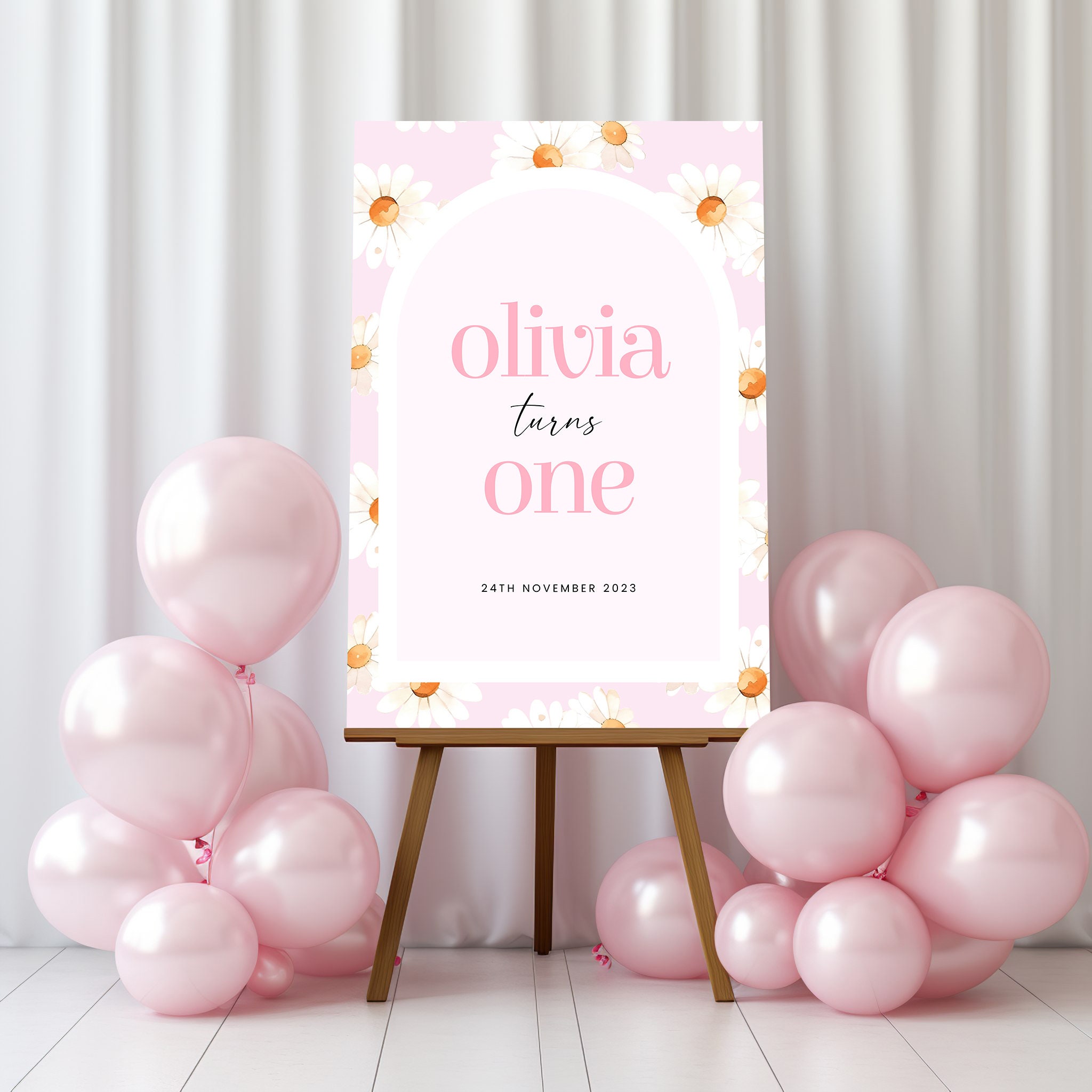 Daisy Pink Welcome Sign INSTANT DOWNLOAD Editable Template - Etsy