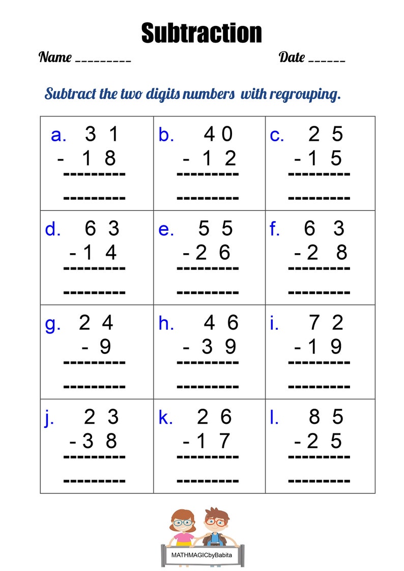 Subtraction Worksheet - Etsy